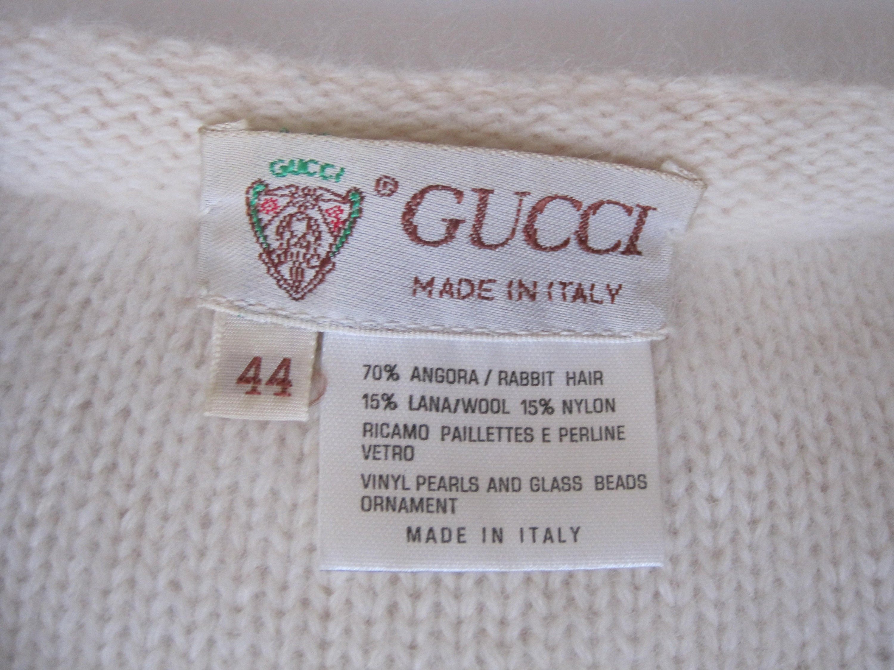 GUCCI VINTAGE SWEATER / Rare White Rabbit Hair Sequined Bow Sweater ...