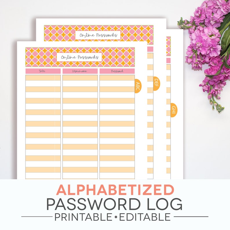 Password Keeper EDITABLE Printable 8 Alphabetical Pages | Etsy