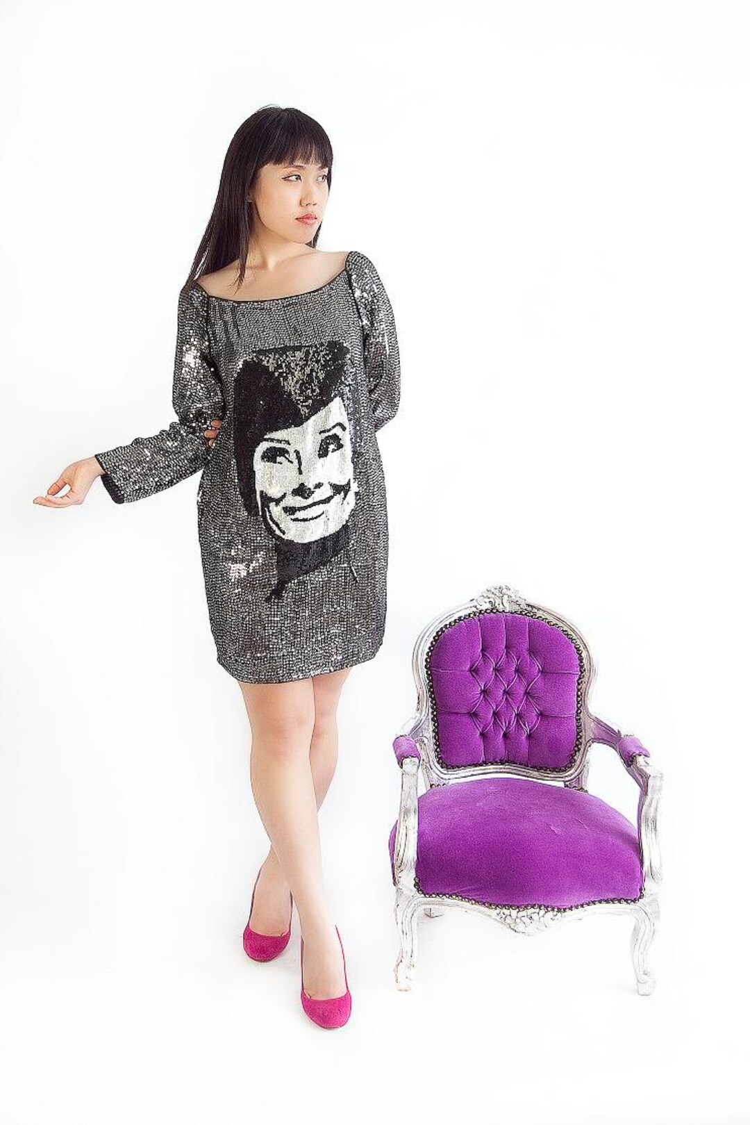 Audrey Hepburn Beaded Sequin Smock Dress – Elegant Chiffon Evening Wear ...