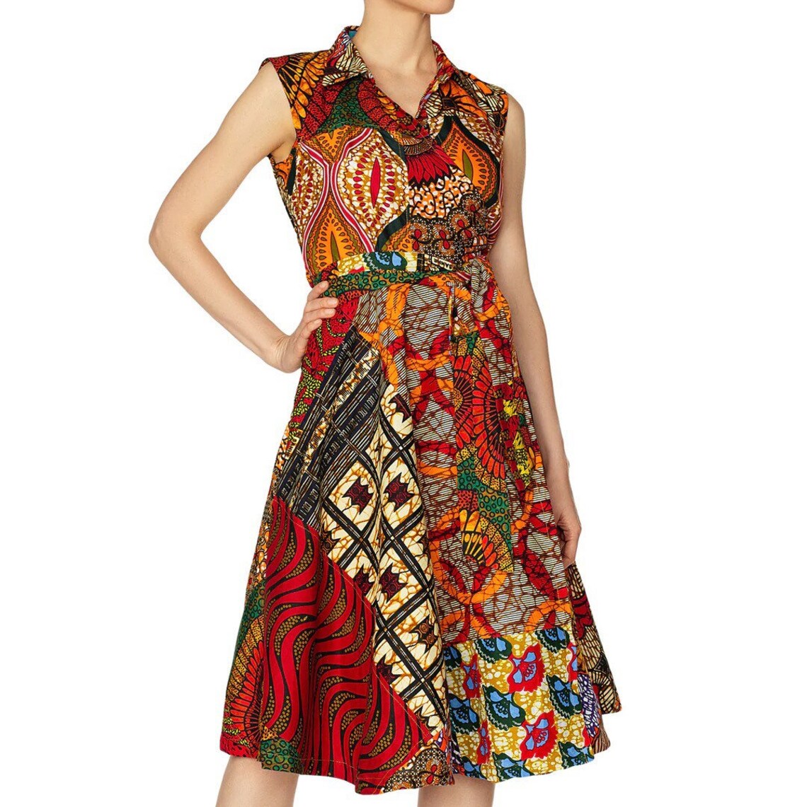 African Wrap Dress Brown Red or Green Print African Wrap Dress Sosome ...