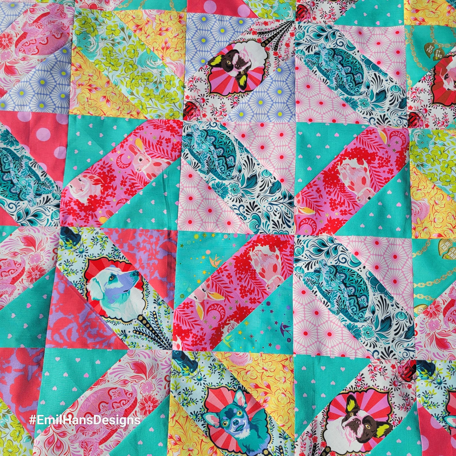 Quilt Top in Tula Pink, Besties and True Colors Fabric. 52 X 58 Inches ...