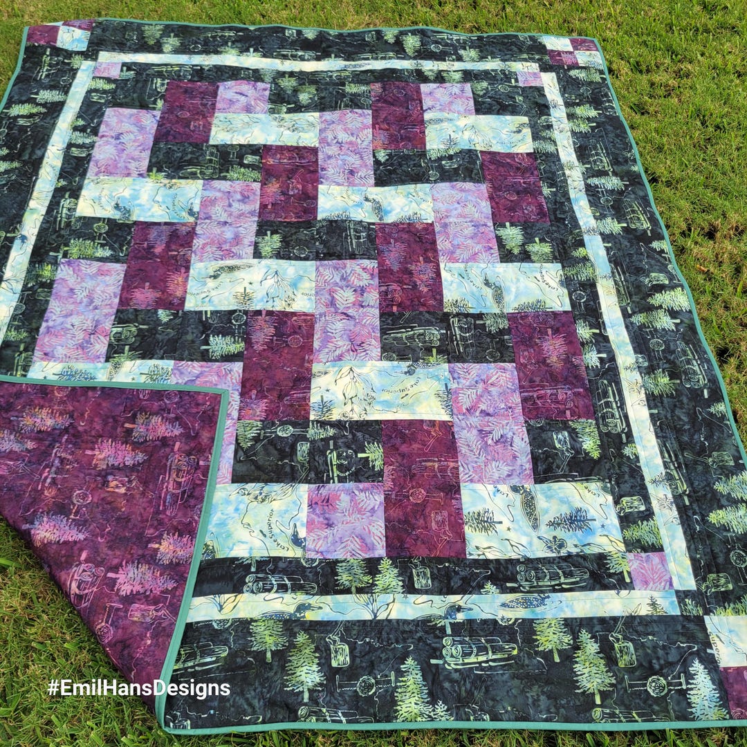 Minnesota Themed Batik Quilt in Greens and Purples. Measurements ...