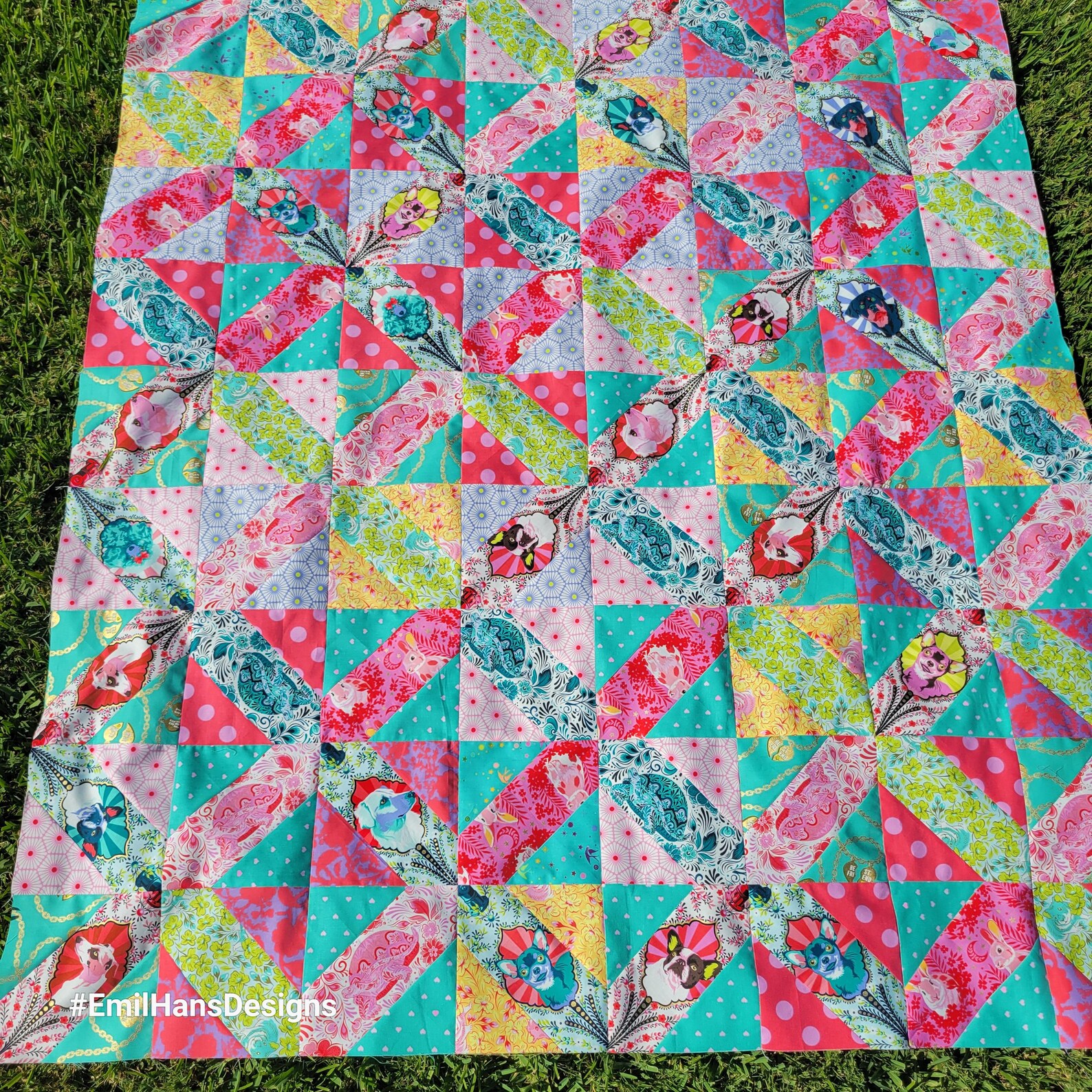 Quilt Top in Tula Pink, Besties and True Colors Fabric. 52 X 58 Inches ...