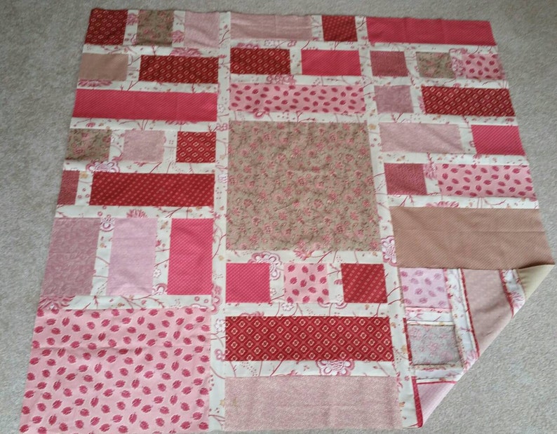 Quilt Top in Tan Reds Coral Colors. Rectangles and Squares - Etsy