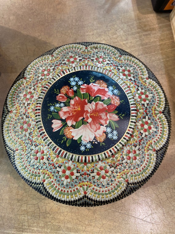 Brass Biscuit Tea Tin Made in Holland Colorful Floral | Etsy