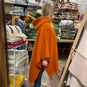 Orange Wool Poncho Cape Hooded With Fringes Orange Poncho Cape Long ...