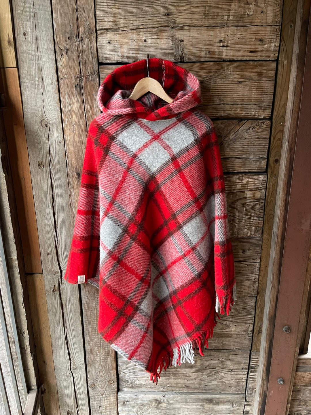 Red Wool Poncho Cape With Hood Pure Wool Red Blanket Poncho Cape in ...