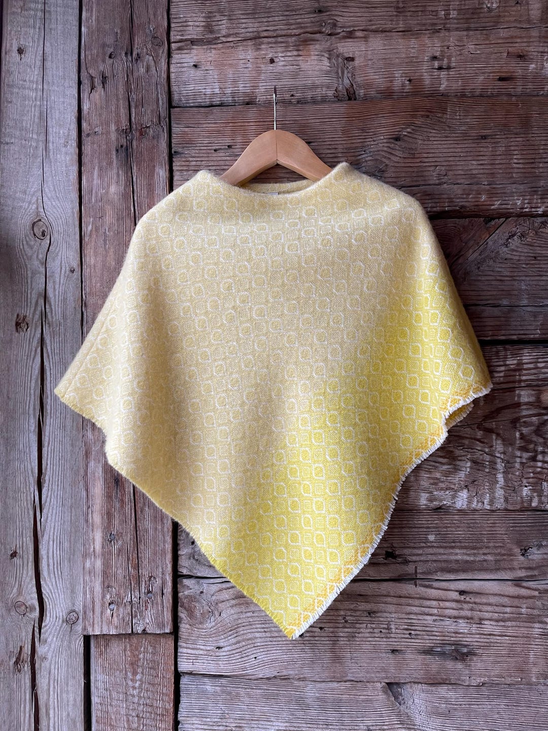 Yellow Wool Poncho Cape Yellow/white Lambswool Poncho Yellow Wool ...