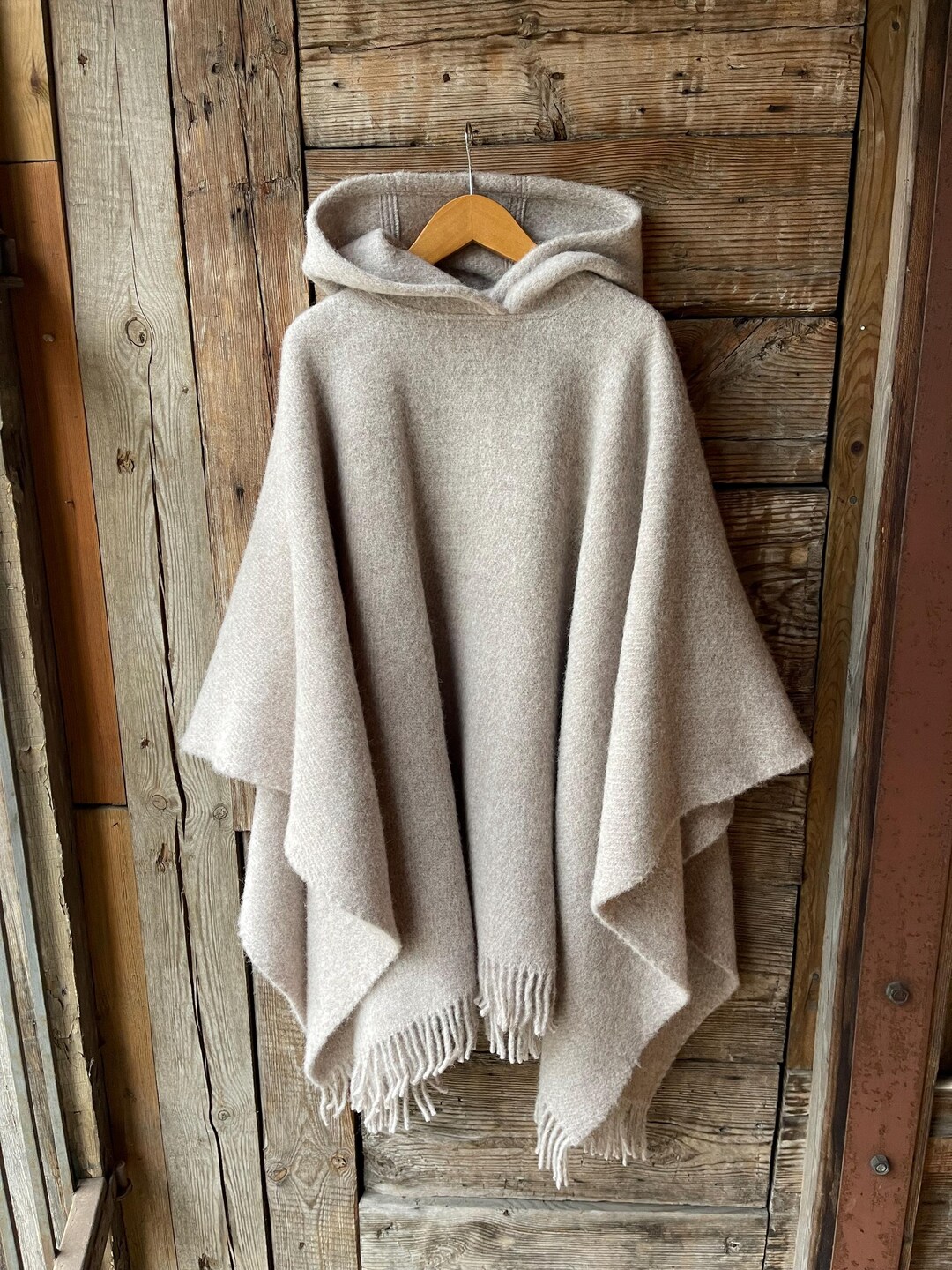 Beige Wool Blanket Poncho With Hood Light Beige Hooded Poncho With ...