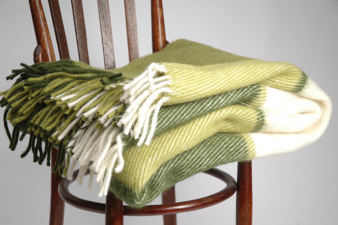 XL Size Green/white Large Check Lambswool Throw Blanket Pure Wool ...