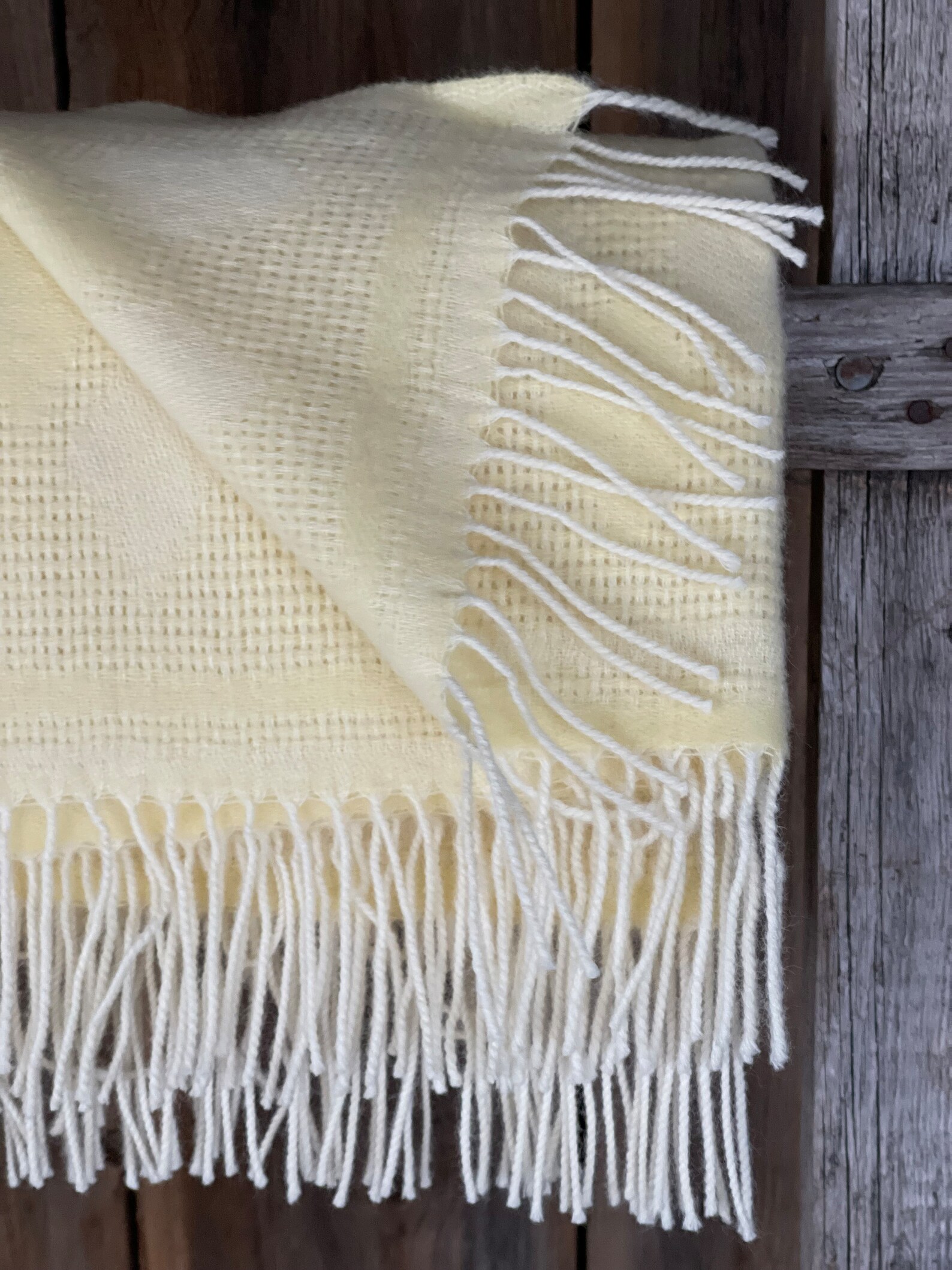 Light Yellow Wool Throw Blanket White Fringes Pure Lambswool Cream ...