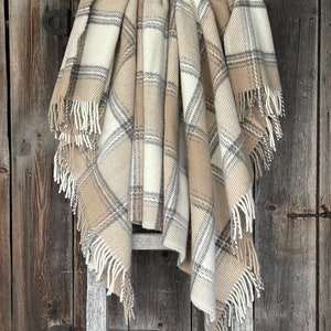 Beige Wool Throw Blanket in Check Beige/milk White/grey Checked ...