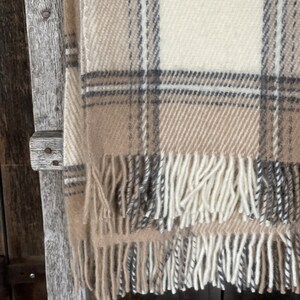 Beige Wool Throw Blanket in Check Beige/milk White/grey Checked ...