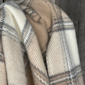 Beige Wool Throw Blanket in Check Beige/milk White/grey Checked ...