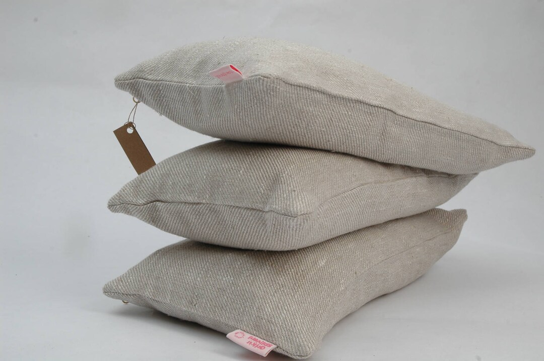 Small Buckwheat Pillow, Natural Grey Linen Pillow, Travel Pillow, Neck ...