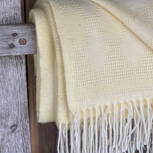 Light Yellow Wool Throw Blanket White Fringes Pure Lambswool Cream ...