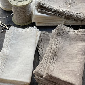100 % LINEN NAPKINS Off-white With Linen Lace Napkins Rustic Linen ...