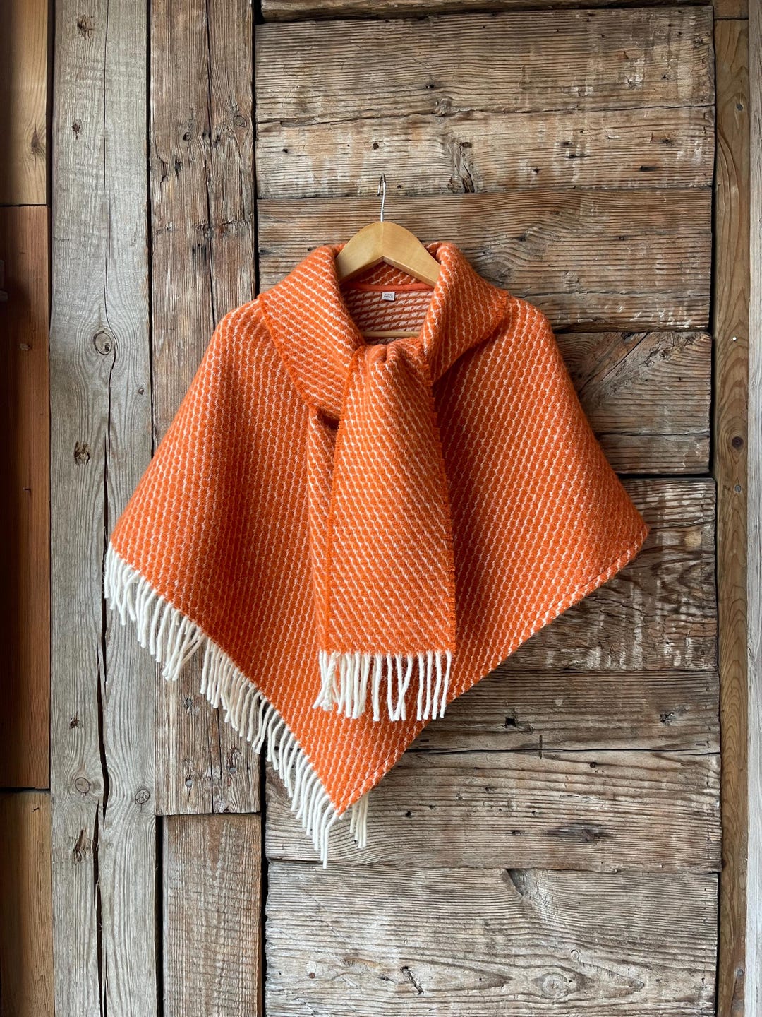 Orange Wool Poncho Cape With Shawl White Fringes Orange Pure Wool ...