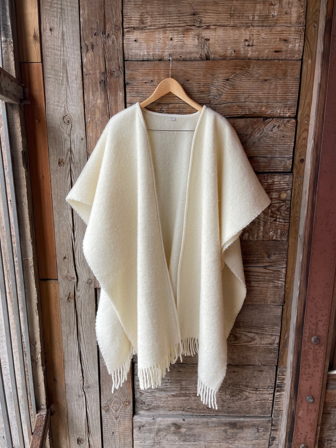 Open Cape Poncho for Women and Men Cream White Wool Blanket Poncho Warm ...