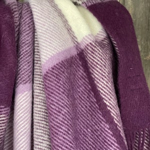 Lilac/lavender/wite Large Check Wool Throw Blanket With Fringes Purple ...