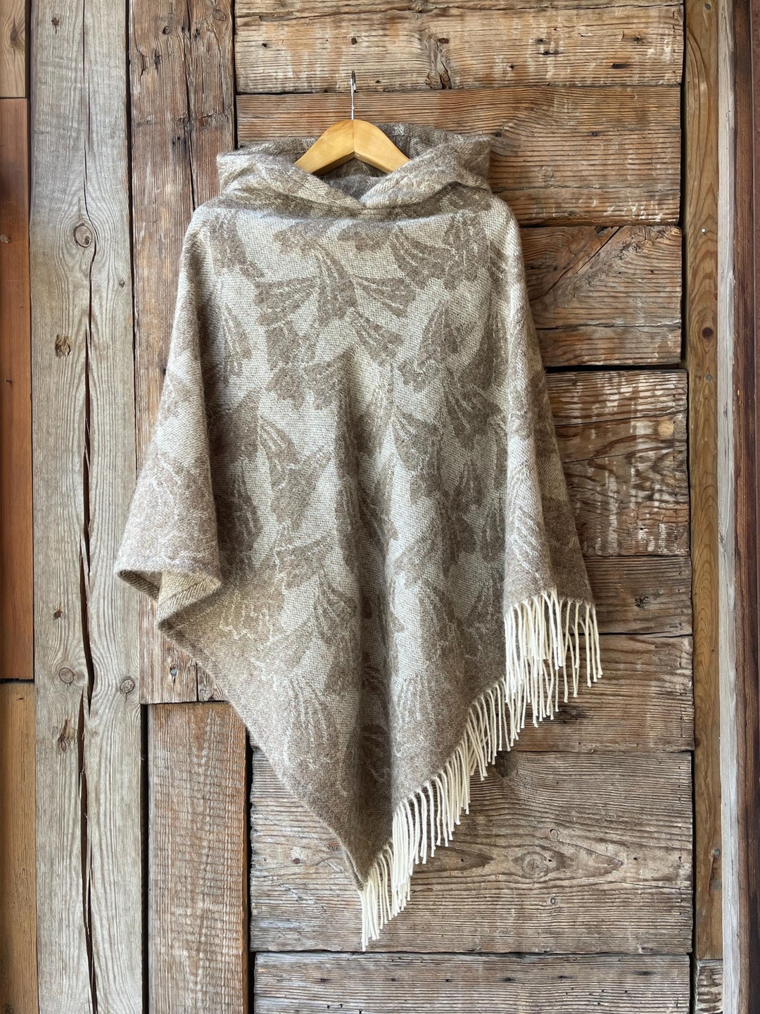 Brown Wool Blanket Poncho Cape With Hood Baby Alpaca/mohair/lambswool Mix Brown Hooded Poncho ...