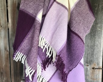 Lilac/lavender/wite Large Check Wool Throw Blanket With | Etsy