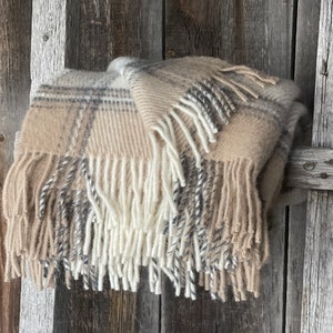 Beige Wool Throw Blanket in Check Beige/milk White/grey Checked ...