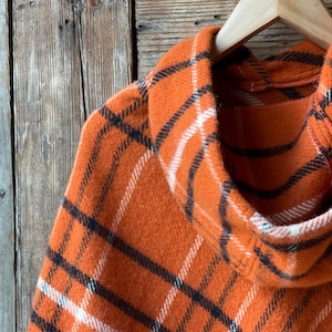 Orange Wool Poncho Cape Hooded in Check Orange Poncho Cape Long ...