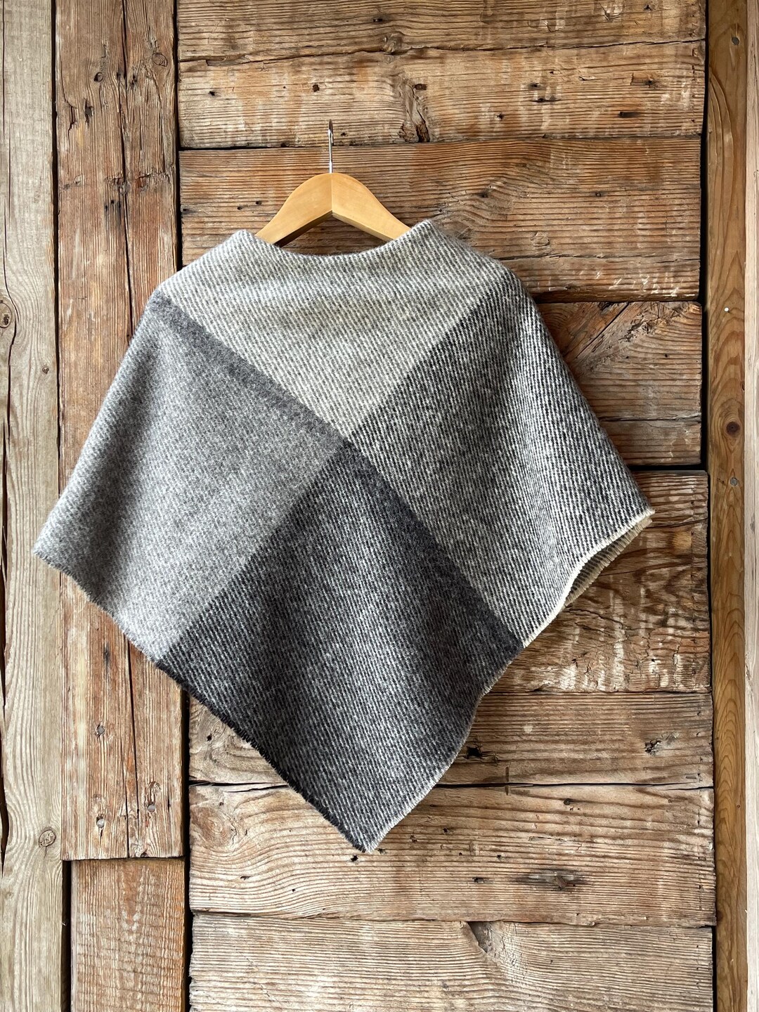 Grey Wool Poncho Large Check Lambswool Ladies Poncho Cape Pure Wool ...