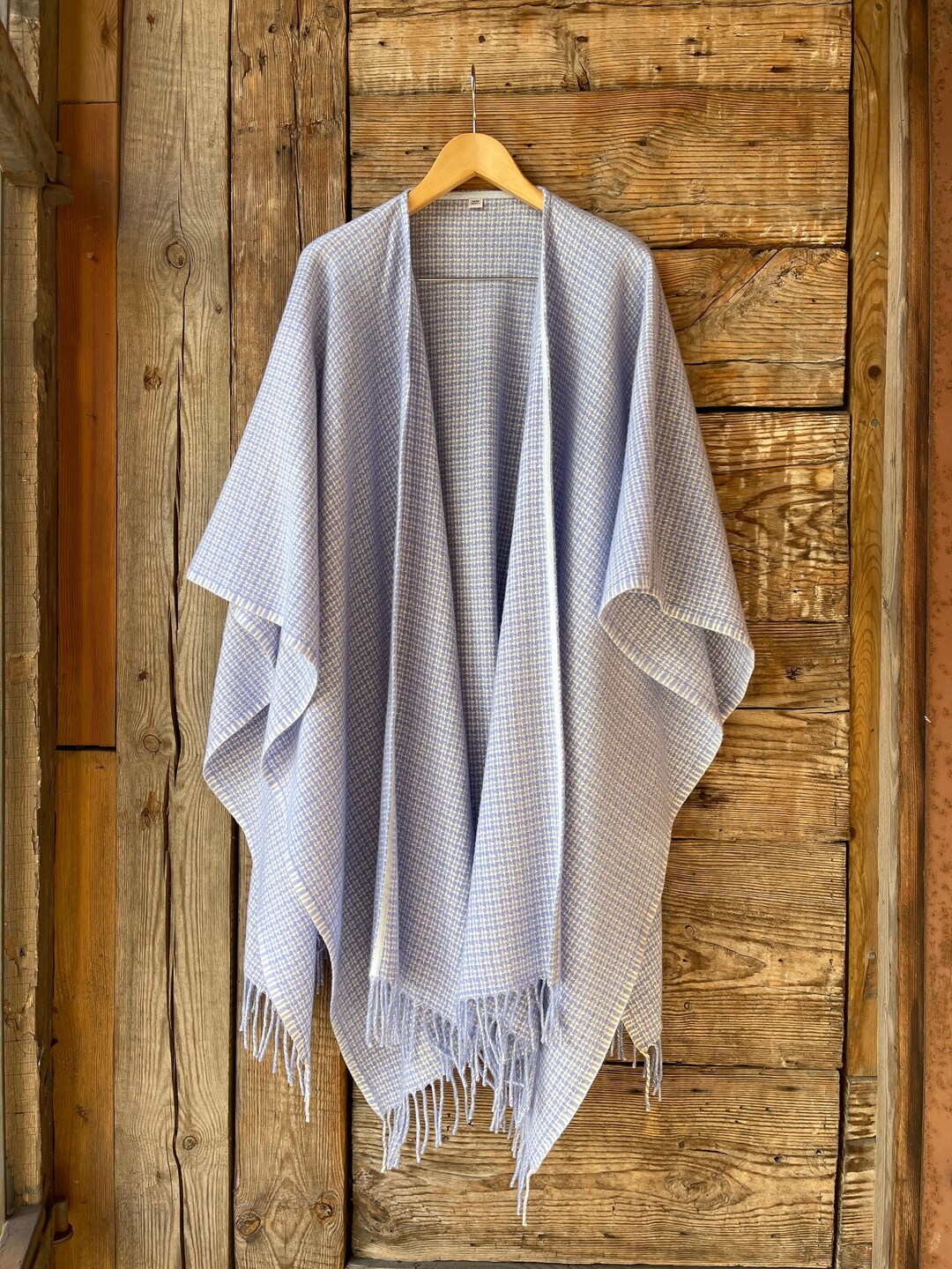 Light Blue Wool Blanket Open Front Poncho Cape Wrap Blue&white ...