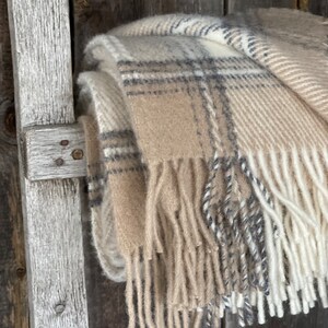 Beige Wool Throw Blanket in Check Beige/milk White/grey Checked ...