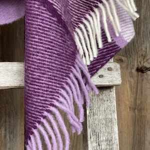 Lilac/lavender/wite Large Check Wool Throw Blanket With Fringes Purple ...