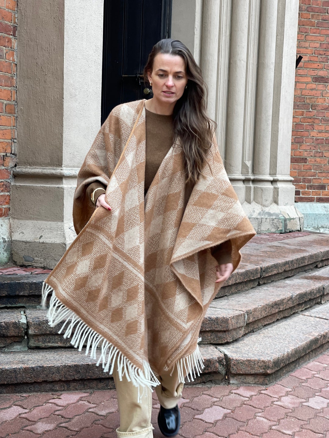 Caramel Brown Open Cape Poncho for Women and Men Caramel Merino Wool ...