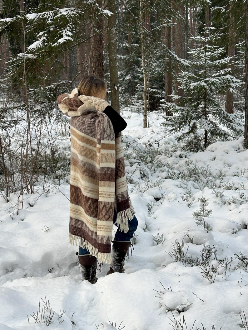 Alpaca Wool Poncho Hooded Brown Lambswool/alpaca Mix Wool Blanket ...