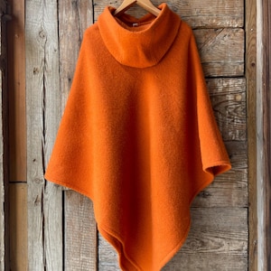 Orange Wool Poncho Cape Hooded Orange Ladies Poncho Orange Poncho Cape ...