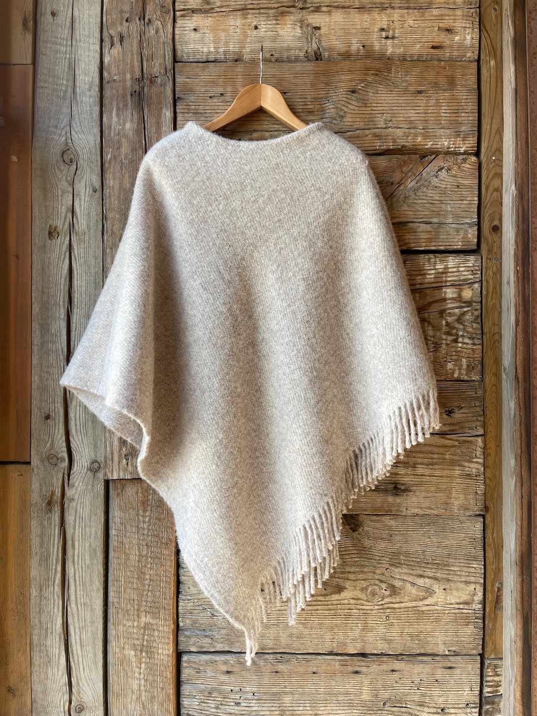 Beige Lambswool Poncho Cape With Fringes Ladies Poncho Cape BEIGE Pure ...