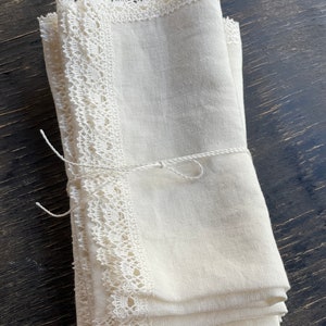100 % LINEN NAPKINS Off-white With Linen Lace Napkins Rustic Linen ...