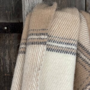 Beige Wool Throw Blanket in Check Beige/milk White/grey Checked ...