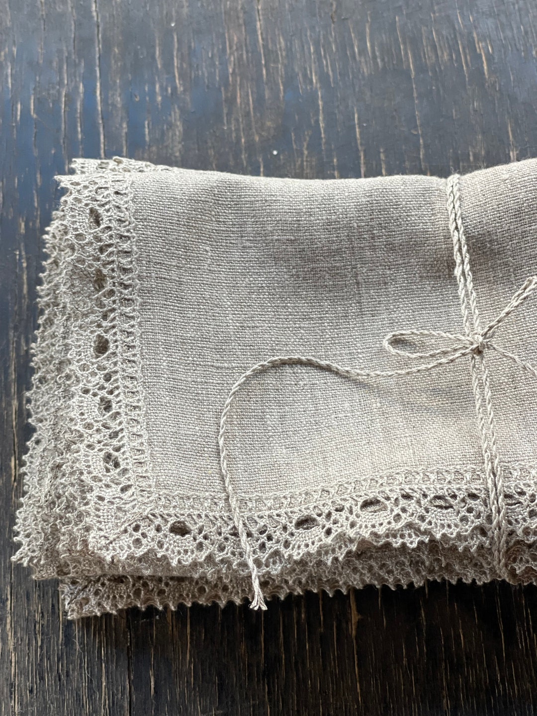 100 % LINEN NAPKINS Natural Grey With Linen Lace Napkins Rustic Linen ...