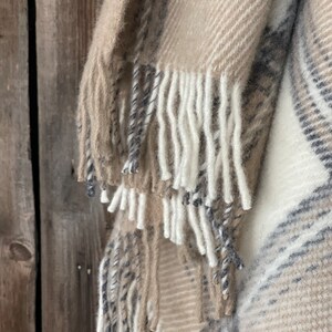 Beige Wool Throw Blanket in Check Beige/milk White/grey Checked ...