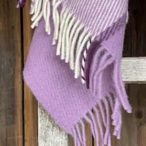 Lilac/lavender/wite Large Check Wool Throw Blanket With Fringes Purple ...