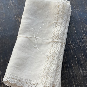 100 % LINEN NAPKINS Off-white With Linen Lace Napkins Rustic Linen ...
