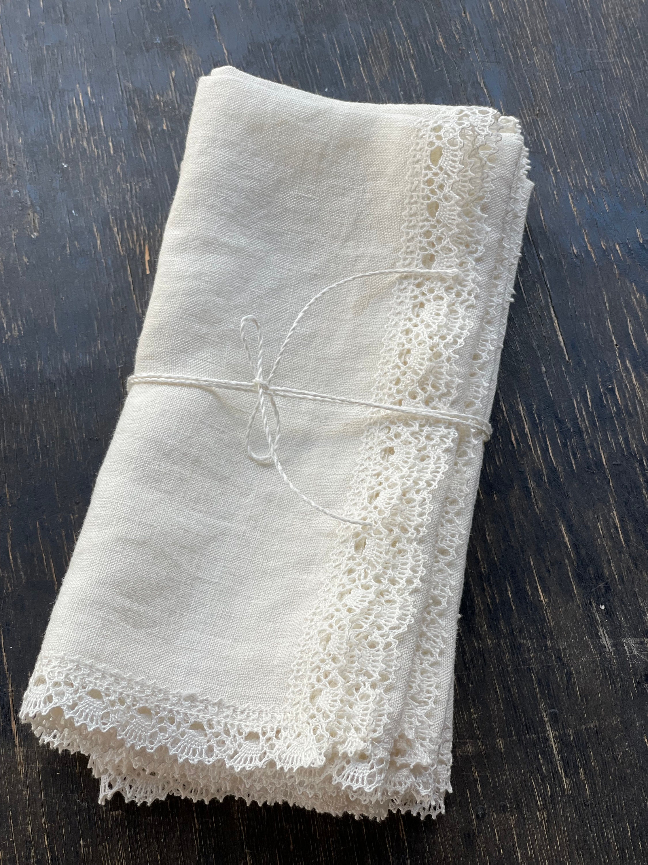 100 % LINEN NAPKIN Off-white With Linen Lace Napkin Rustic Linen Napkin ...