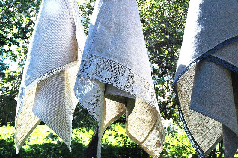 Linen Kitchen Towel With Thin Romantic Lace - Etsy