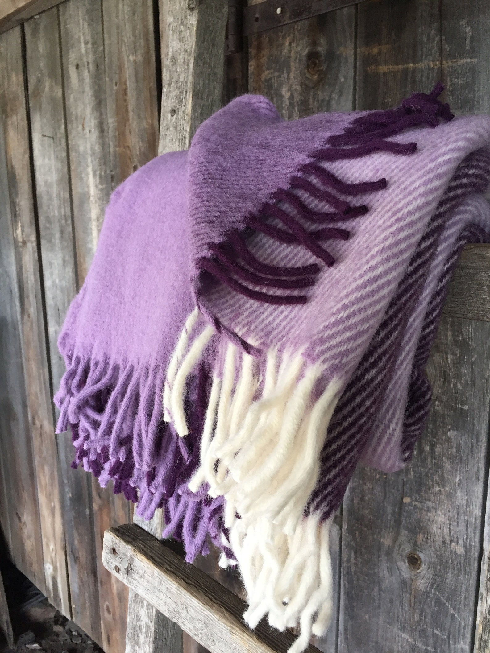 Lilac/lavender/wite Large Check Wool Throw Blanket With | Etsy