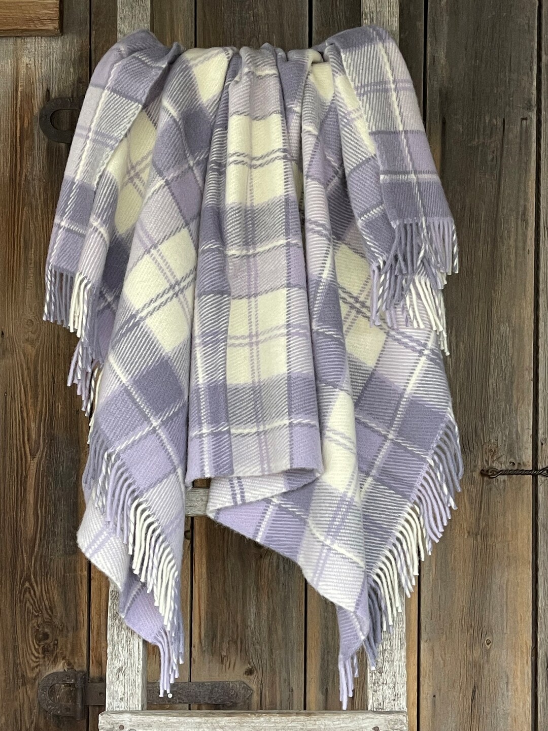 Lilac Lavender Checked Wool Throw Blanket Purple/white Wool Throw ...