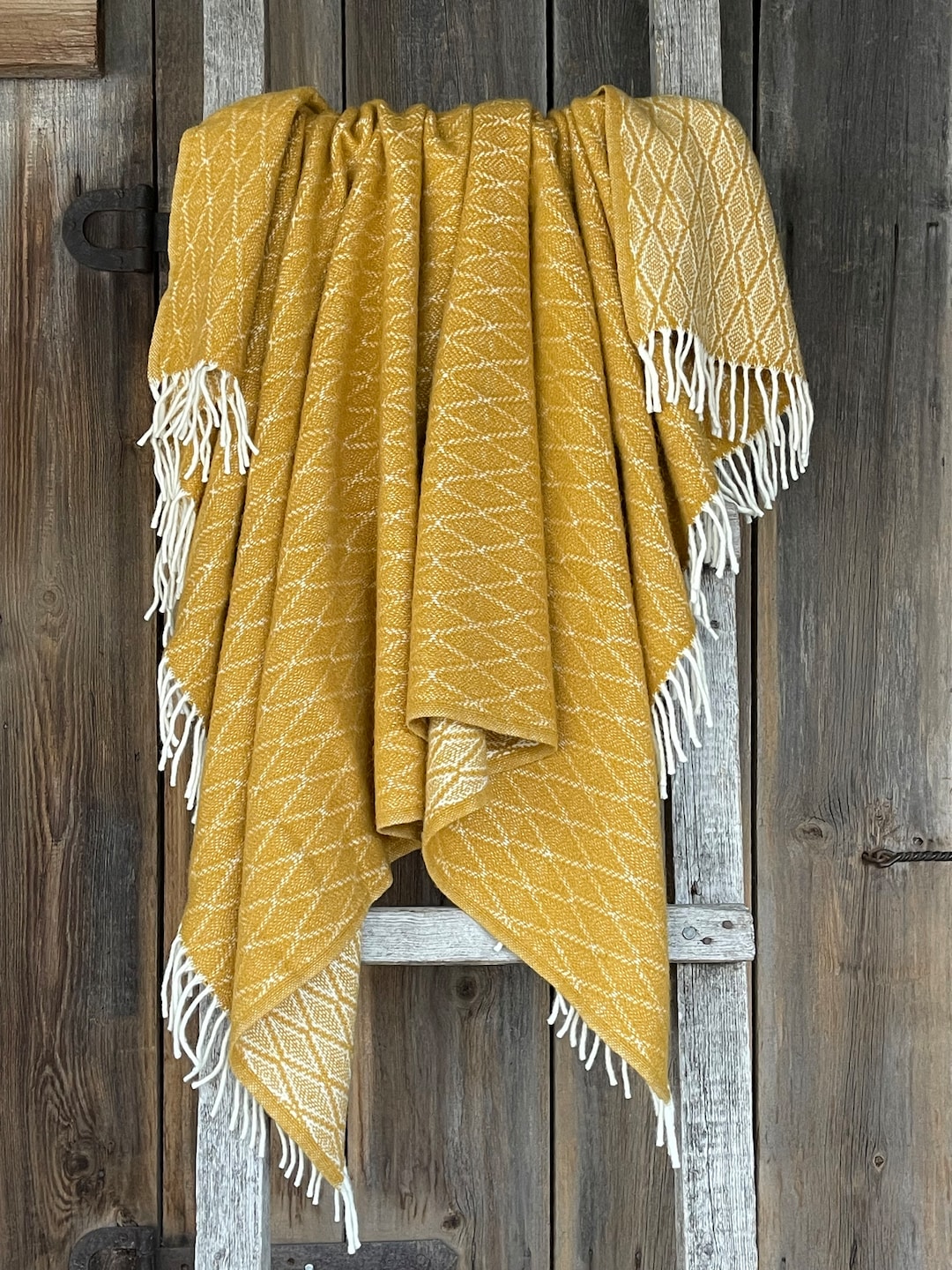 Mustard Yellow Wool Throw Blanket With White Fringes Mustard Yellow ...