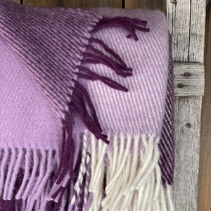 Lilac/lavender/wite Large Check Wool Throw Blanket With Fringes Purple ...