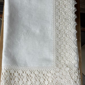 White Linen Tablecloth Floral Linen Lace Pure Linen Tablecloth Dining ...