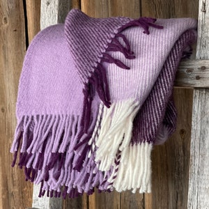 Lilac/lavender/wite Large Check Wool Throw Blanket With Fringes Purple ...